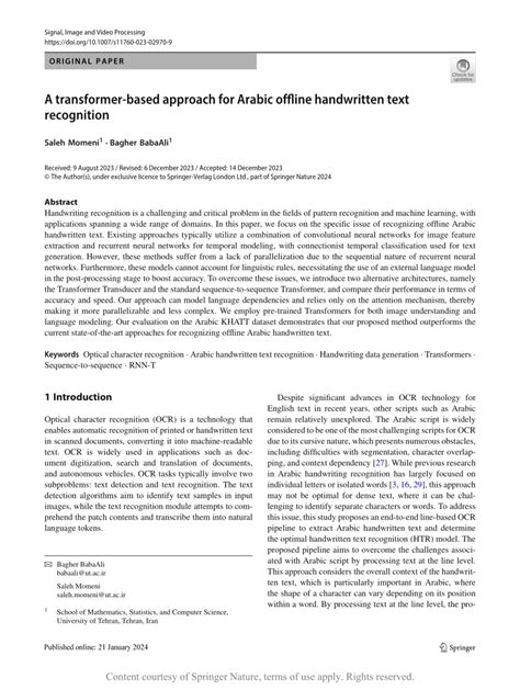 A Transformer Based Approach For Arabic Offline Handwritten Text Recognition