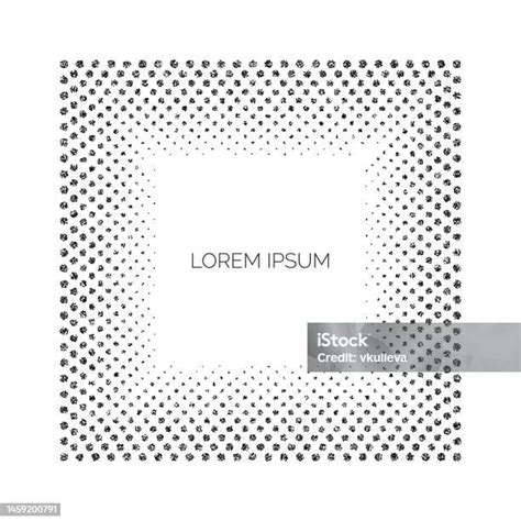 점선 사각형 프레임 배경입니다 검은 무작위 점들이 희미한 테두리 텍스트를 위한 공간이 있는 빈티지 점박이 프레임 그래픽 디자인 템플릿입니다 벡터 요소 비즈에 대한 스톡 벡터