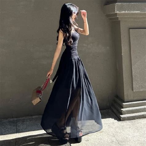 Kad Nlar Zarif Siyah Midi Elbise Lkbahar Yaz Seksi Dantelli Bodycon