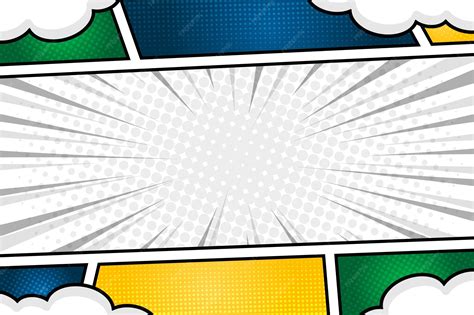 Premium Vector Colorful Comic Book Page Background Template With Clouds
