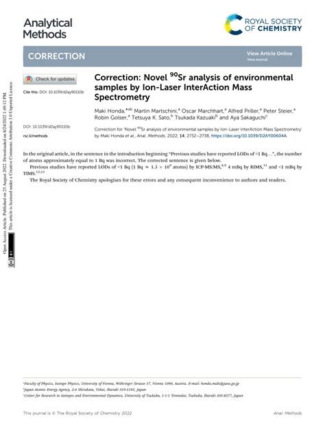 Pdf Correction Novel 90 Sr Analysis Of Environmental Samples By Ion