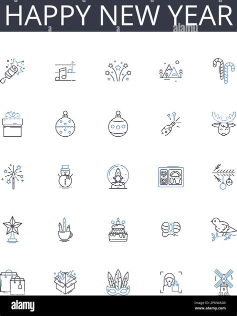 Happy New Year Line Icons Collection Resolution Cooperation Understanding Communication