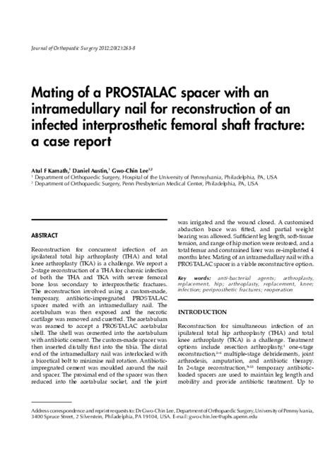 Pdf Mating Of A Prostalac Spacer With An Intramedullary Nail For Reconstruction Of An Infected