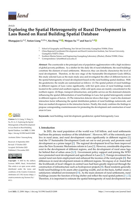 Pdf Exploring The Spatial Heterogeneity Of Rural Development In Laos Based On Rural Building
