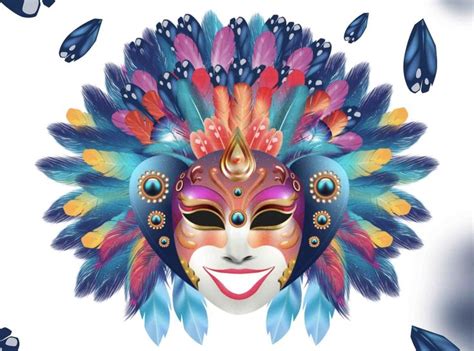 A Colorful Mask With Feathers On It