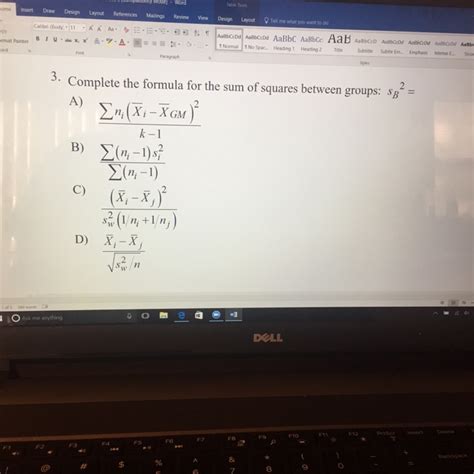 Solved Complete The Formula For The Sum Of Squares Between Chegg