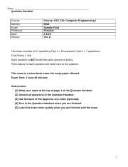 Computer Programming I Exam Sample Questions And Instructions Course Hero