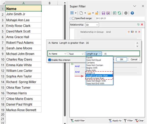 如何在 Excel 中按文本长度筛选单元格