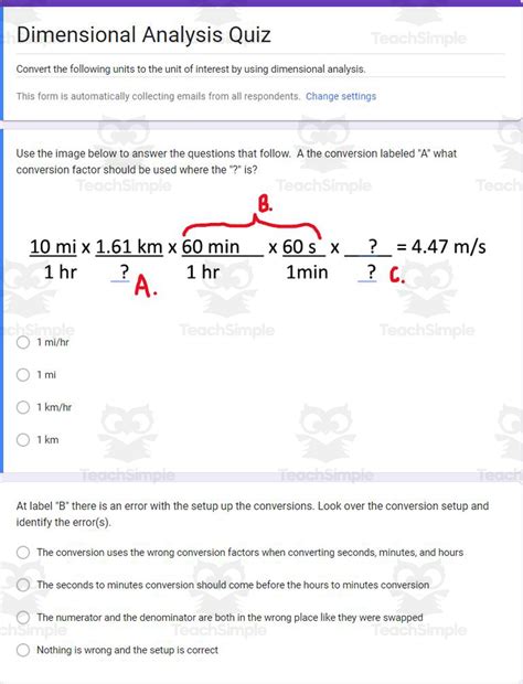 Physics Google Form Test Dimensional Analysis By Teach Simple
