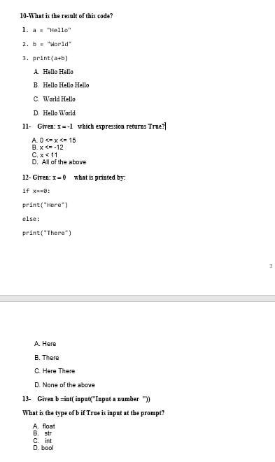 Solved 10 What Is The Result Of This Code 1 A Hello 2 Chegg