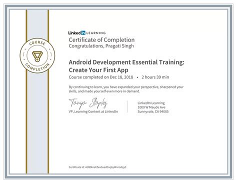 Certificate Of Completion Android Development Essential Training Create