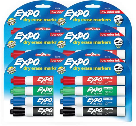 EXPO Low Odor Dry Erase Markers Chisel Tip Assorted Colors 6 Packs Of 4 24 Count For Wholesale