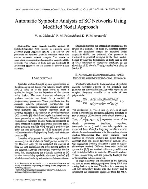 Pdf Automatic Symbolic Analysis Of Sc Networks Using Modified Nodal Approach