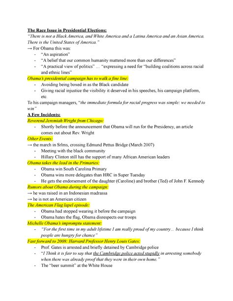 Plsc Lecture Notes The Race Issue In Presidential Elections “there