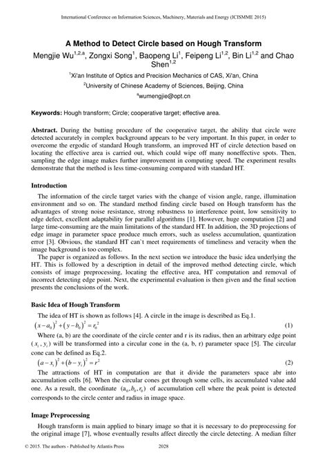 Pdf A Method To Detect Circle Based On Hough Transform