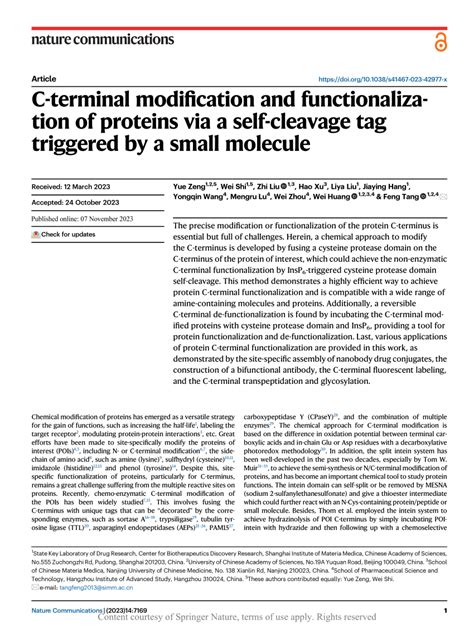 Pdf C Terminal Modification And Functionalization Of Proteins Via A Self Cleavage Tag