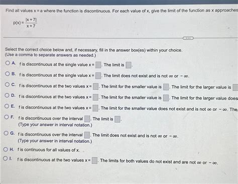 Solved Find All Values Xa Where The Function Is