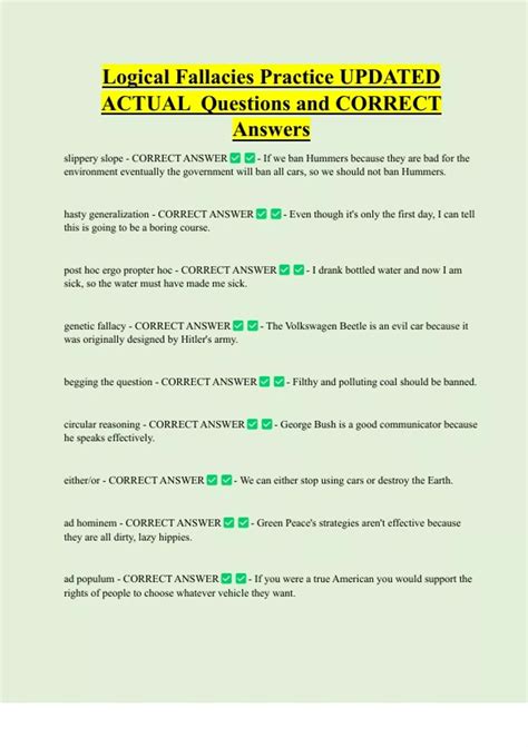 Logical Fallacies Practice Updated Actual Questions And Correct Answers Logical Fallacies