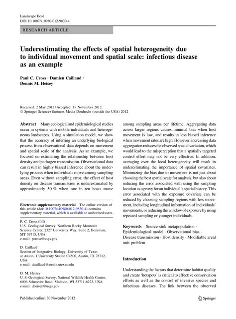 Pdf Underestimating The Effects Of Spatial Heterogeneity Due To Individual Movement And