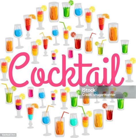 화려한 칵테일 음료 원 인포 그래픽 템플릿 개념입니다 당신의 제품 또는 디자인 웹 및 모바일 응용 프로그램에 대 한 아이콘 긴 그림자 그림 빛을 배경으로 평면 벡터입니다 0