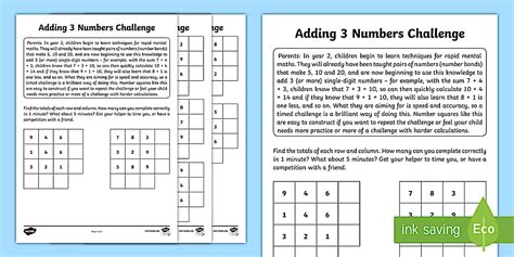Year 2 Maths Adding 3 Numbers Homework Worksheet Worksheet