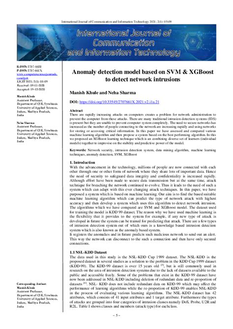 Pdf Anomaly Detection Model Based On Svm And Xgboost To Detect Network Intrusions