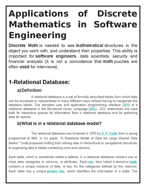 applications of discrete mathematics in software engineering