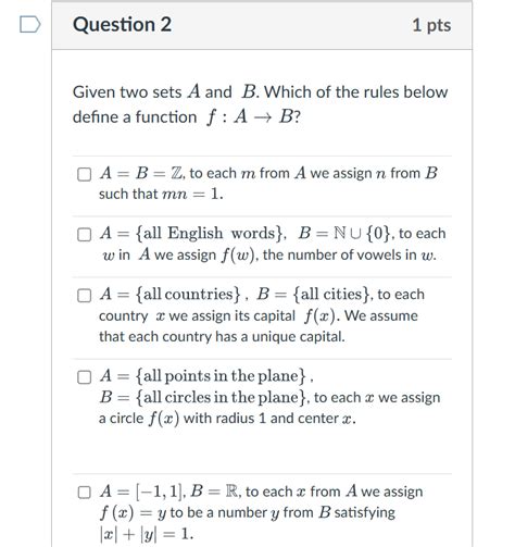 Solved Question Given Two Sets A And B Which Of The Rules Chegg Com
