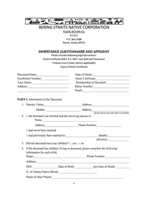 Fillable Online Inheritance Questionnaire And Affidavit Fax Email Print