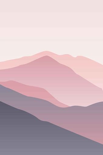 파도가 있는 풍경 파스텔 핑크 태양은 하늘을 설정합니다 보라색 분홍색 회색 산 실루엣 샌디 안개 사막 모래 언덕 자연과 생태학 수직 방향입니다 소셜 미디어 엽서 및 포스터용