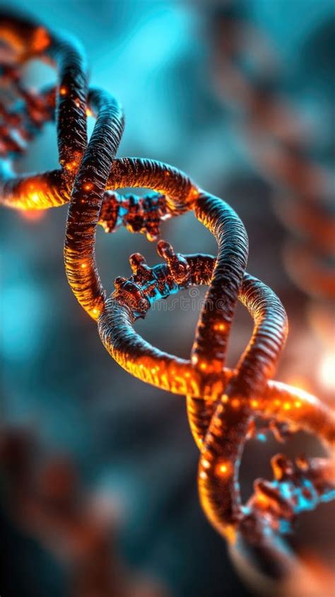 Close Up Of Glowing Dna Helix Structure In Biochemistry Research Environment Stock Image Image