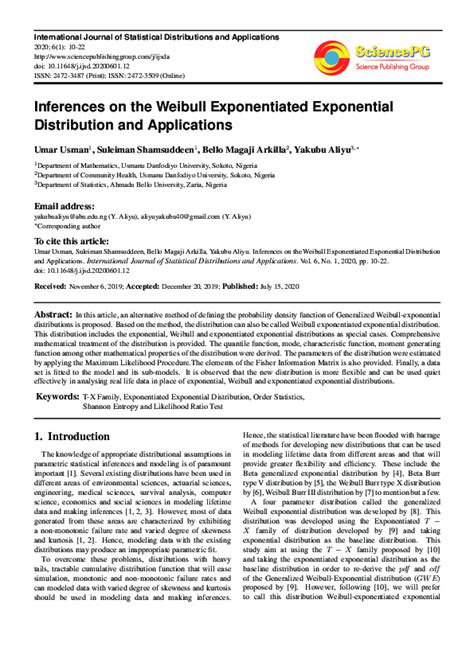 Pdf Inferences On The Weibull Exponentiated Exponential Distribution And Applications