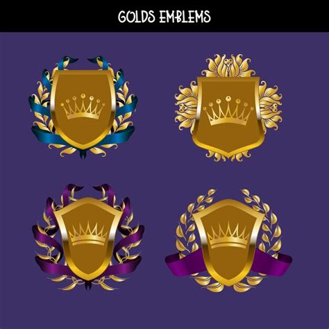 다양한 모양으로 설정된 골드 엠블럼 프리미엄 벡터