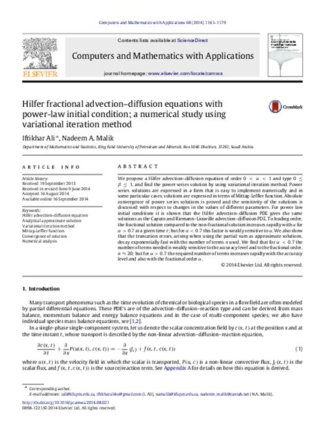 Pdf Hilfer Fractional Advection Diffusion Equations With Power Law Initial Condition A