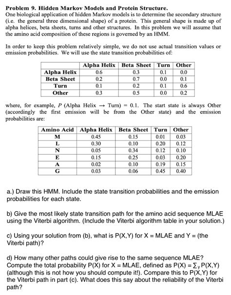 Solved Problem Hidden Markov Models And Protein Chegg