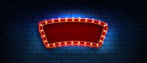 어두운 파란 벽돌 벽에 전구와 함께 빨간 프레임 무료 벡터