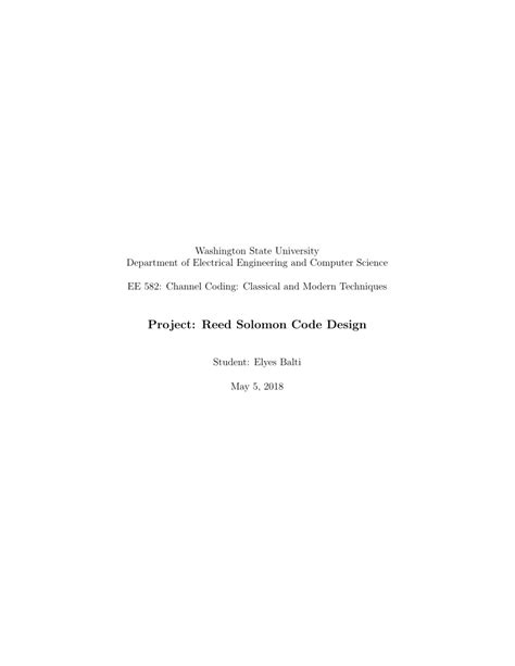 Pdf Reed Solomon Code Design