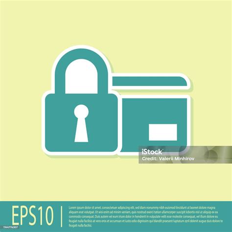 노란색 배경에 고립 된 자물쇠 아이콘이 있는 녹색 신용 카드 잠긴 은행 카드 보안 안전 보호 개념입니다 안전한 지불의 개념입니다