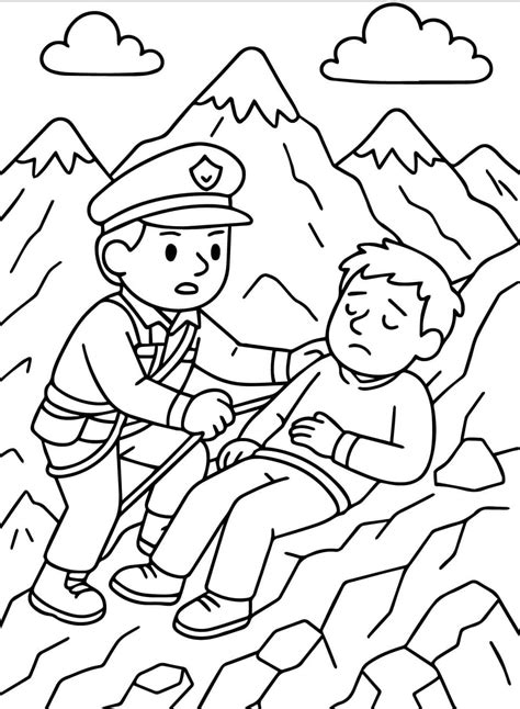 ภาพระบายสีตำรวจบนภูเขา ดาวน์โหลด พิมพ์ หรือระบายสีออนไลน์ได้ฟรี