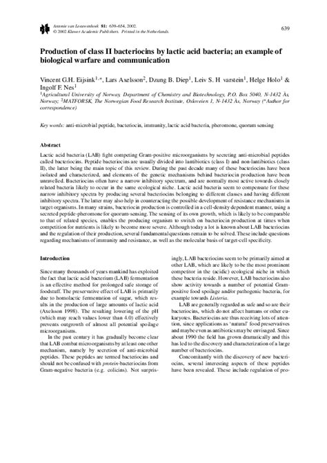 Pdf Production Of Class Ii Bacteriocins By Lactic Acid Bacteria An Example Of Biological