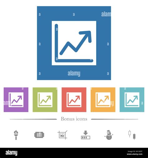 Line Graph Solid Flat White Icons In Square Backgrounds Bonus Icons Included Stock Vector