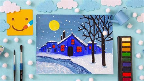 Как нарисовать зимний пейзаж ПОЭТАПНО рисуем ЗИМУ Школьные