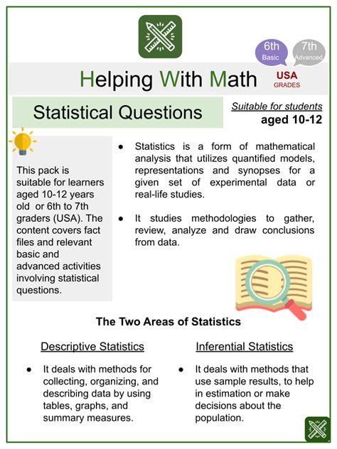 Statistical Questions Themed Math Worksheets Aged 10 12
