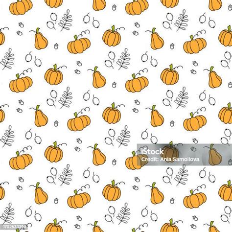 호박과 가을 원활한 패턴입니다 다양한 모양과 색상의 호박 추수 감사절 디자인 벡터 그림 10월에 대한 스톡 벡터 아트 및 기타 이미지 Istock