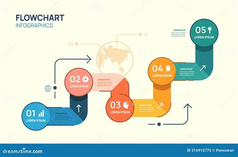 Infographic Arrow Flow Chart Diagram Template For Business 5 Options Digital Marketing Data