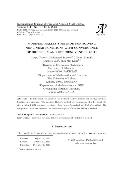pdf modified halley s method for solving nonlinear functions with