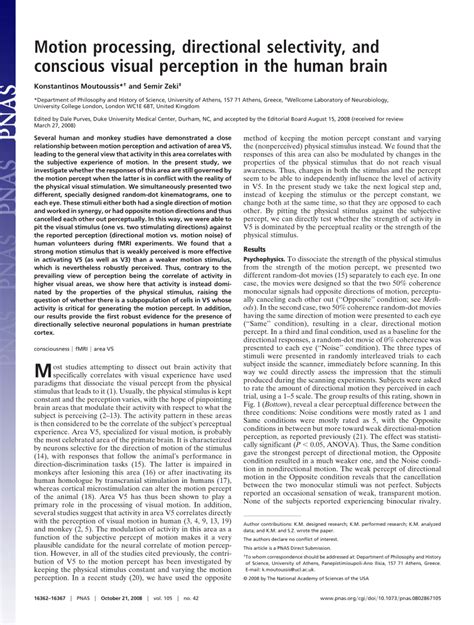 Pdf Motion Processing Directional Selectivity And Conscious Visual