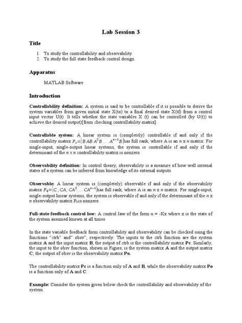 Lab 3 State Feedback Control Design Pdf Control Theory Theoretical Physics