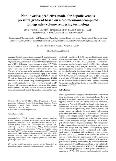 pdf non invasive predictive model for hepatic venous pressure