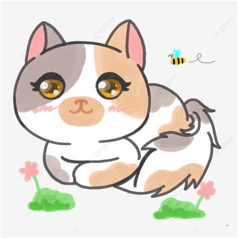 귀여운 옥양목 고양이와 벌 손으로 그린 스타일 옥양목 고양이 귀여운 새끼 고양이 손으로 그린 Png 일러스트 및 Psd 이미지 무료 다운로드 Pngtree